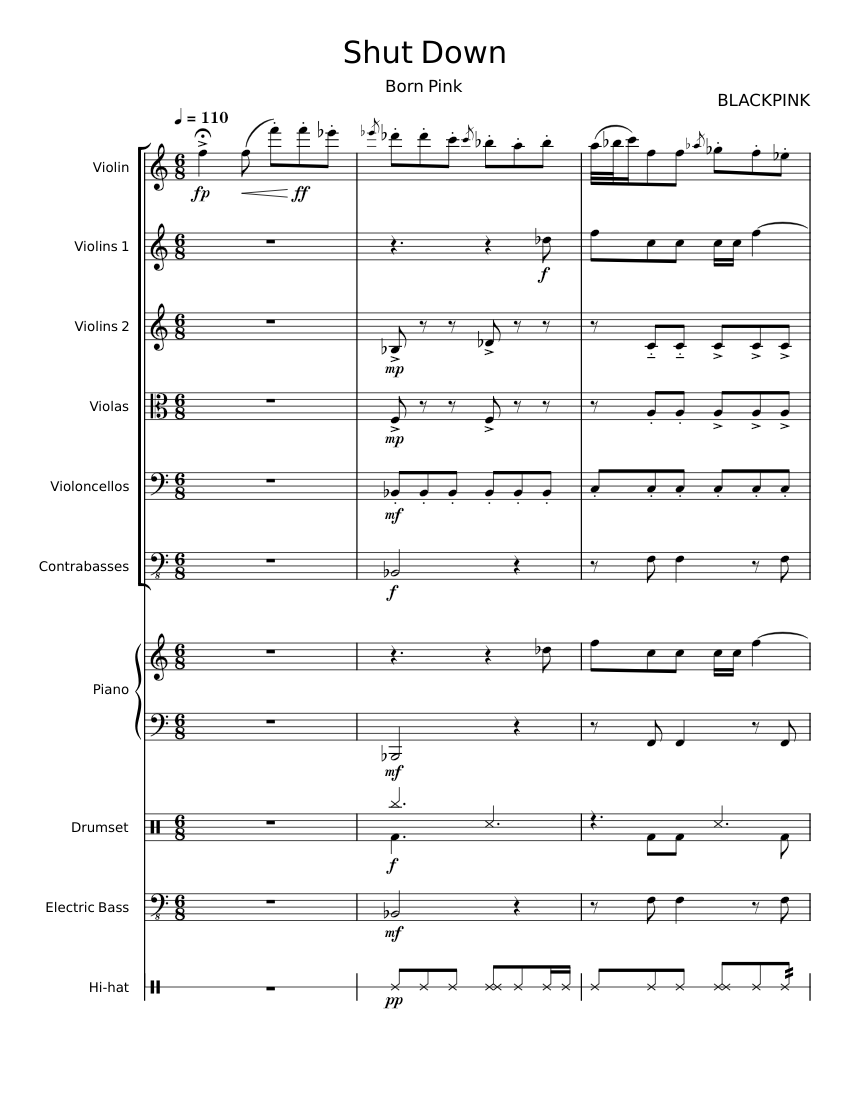Shut Down - BLACKPINK Sheet Music for Piano, Violin, Viola, Cello ...