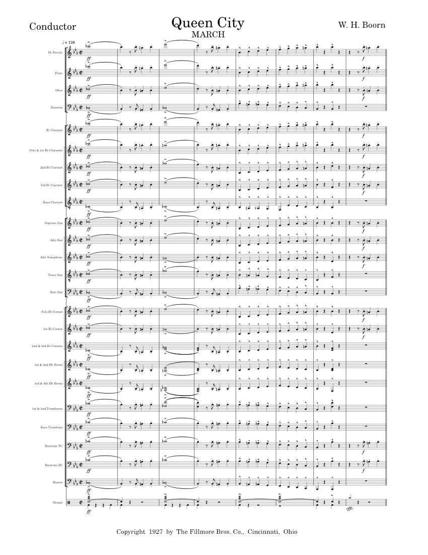 Queen City March – W H Boorn Sheet Music for Trombone, Cornet ...