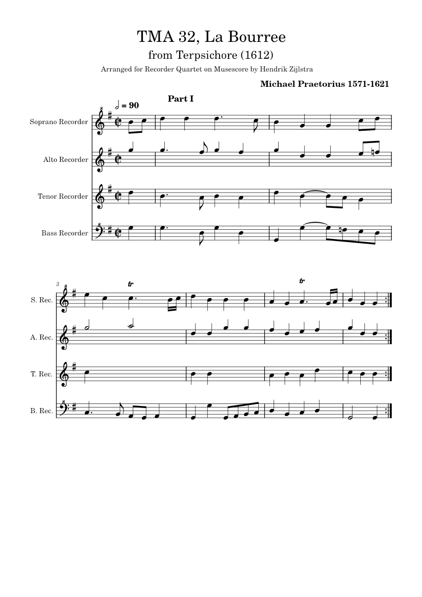 TMA 32 Praetorius Michael, La Bouree, Recorder SATB Sheet music for ...