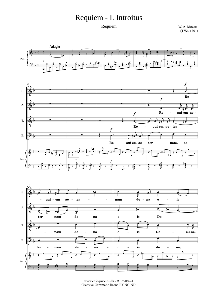 Requiem, 1. Introitus - Mozart Sheet music for Piano, Soprano, Alto ...