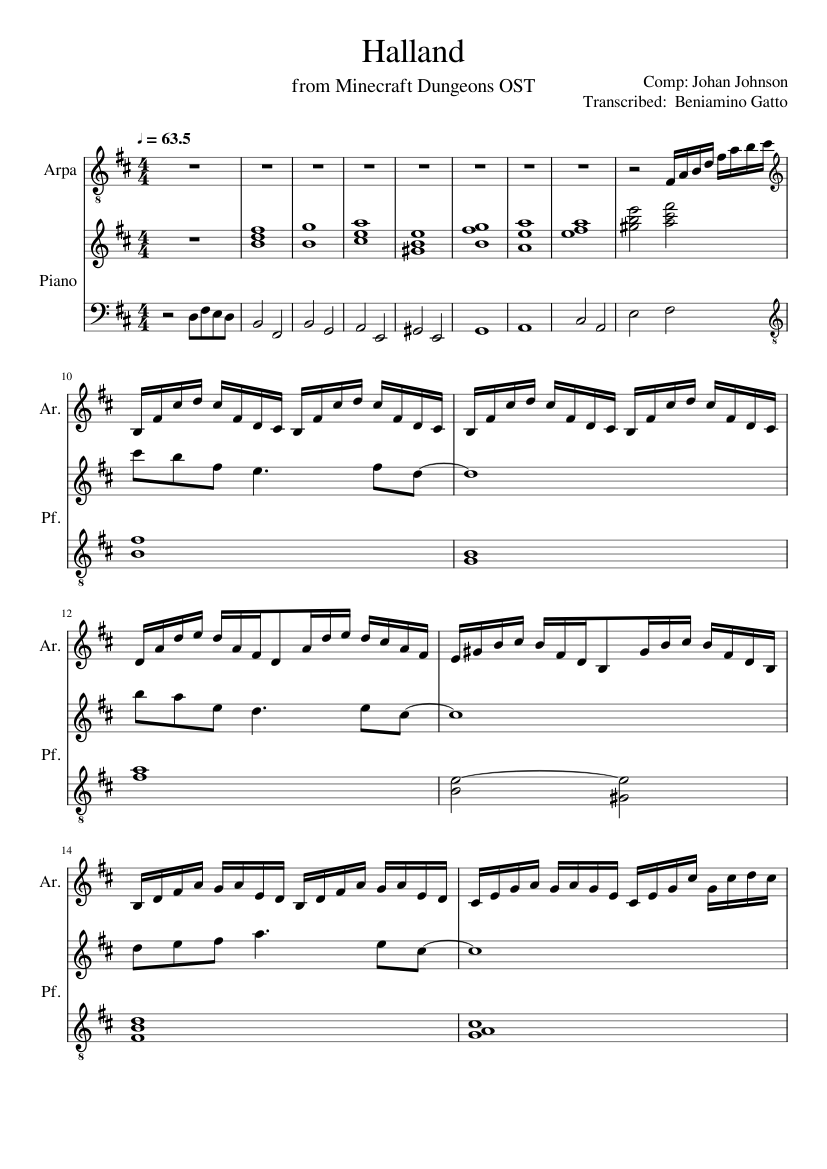 Halland (from Minecraft Dungeons Ost) Sheet Music for Piano, Harp (Solo ...