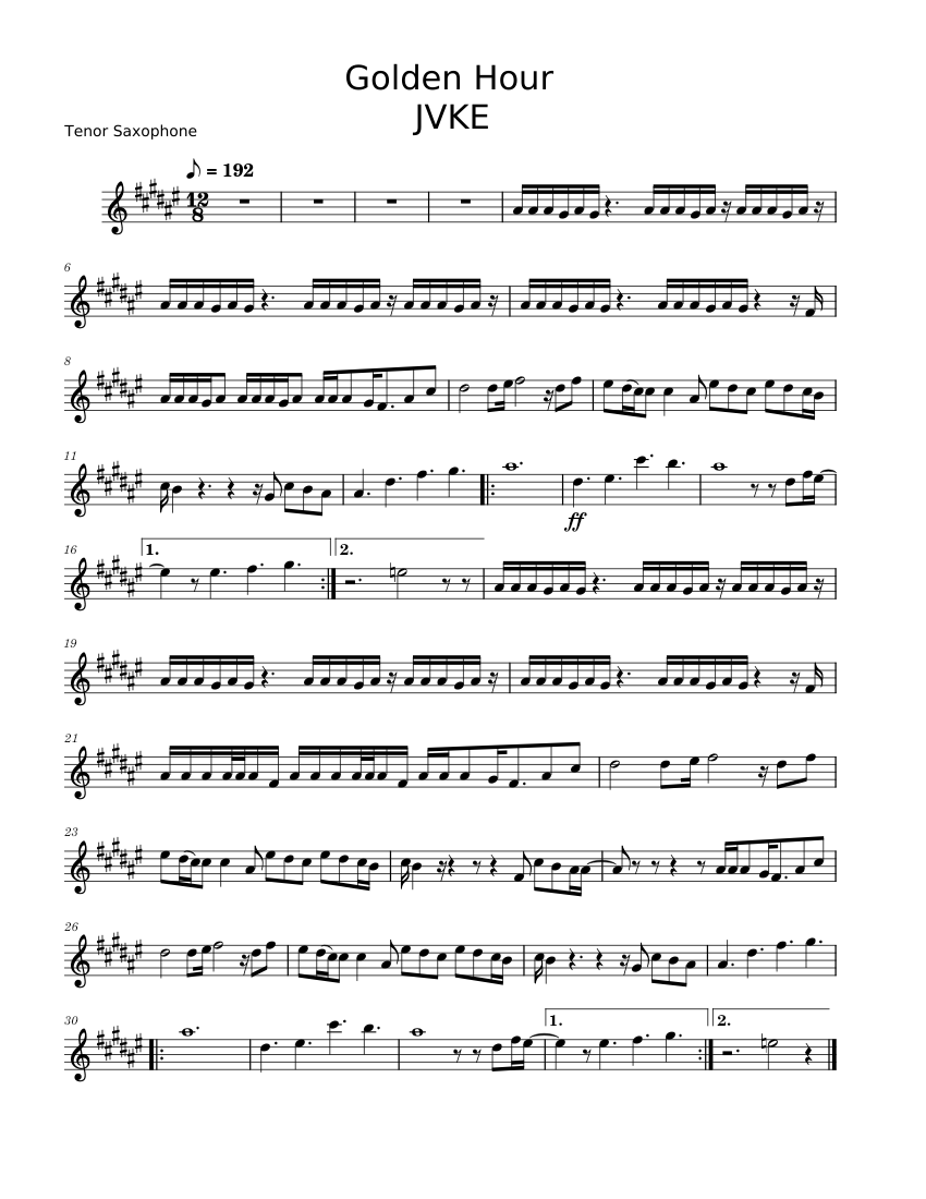 Golden hour – JVKE Golden Hour – JVKE Sheet Music for Saxophone tenor ...