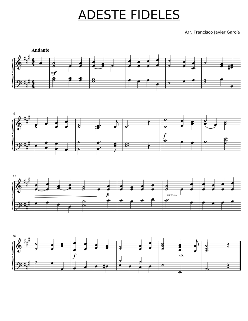 Adeste Fideles – John Rieding Adeste Fideles (easy piano) Sheet music for Piano (Solo ...