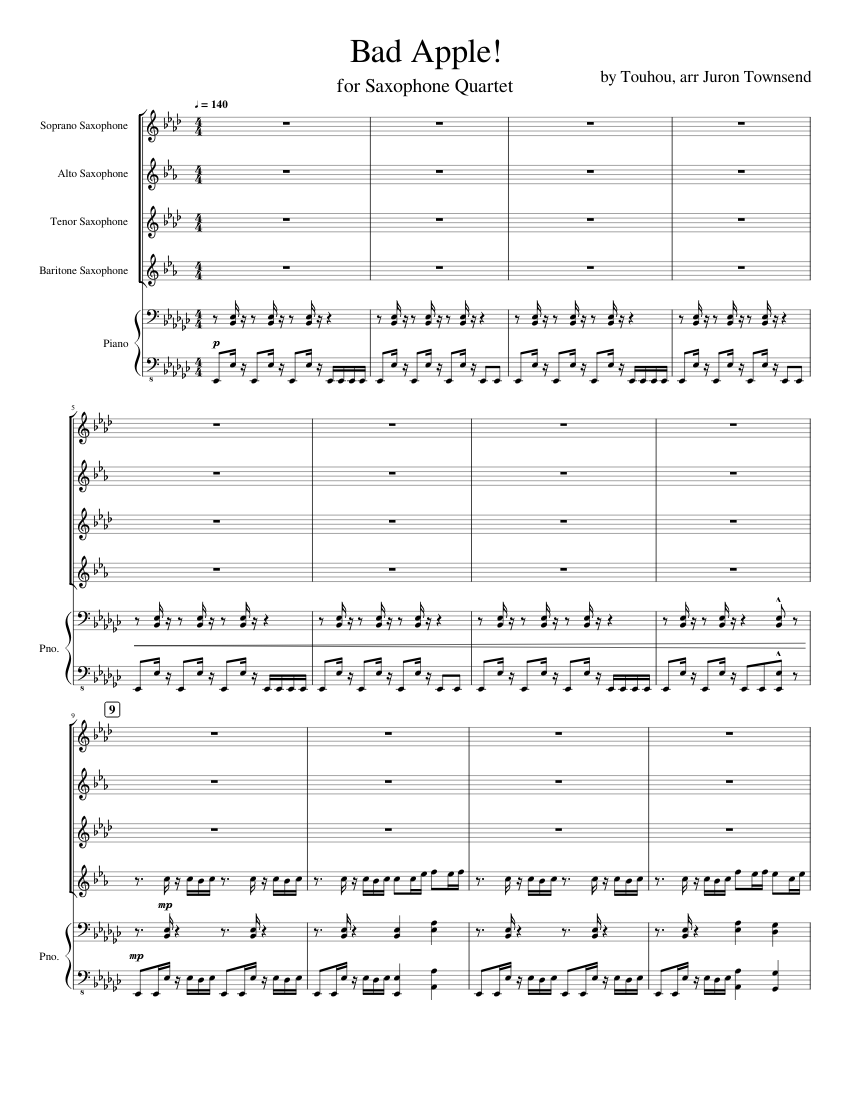 Bad Apple! Sheet music for Piano, Saxophone alto, Saxophone tenor ...