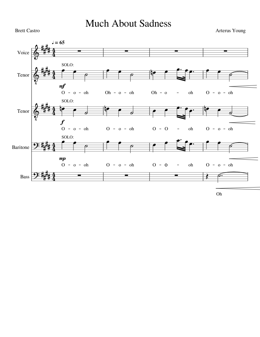 Much About Sadness- Brett Castro Sheet music for Tenor, Bass voice ...