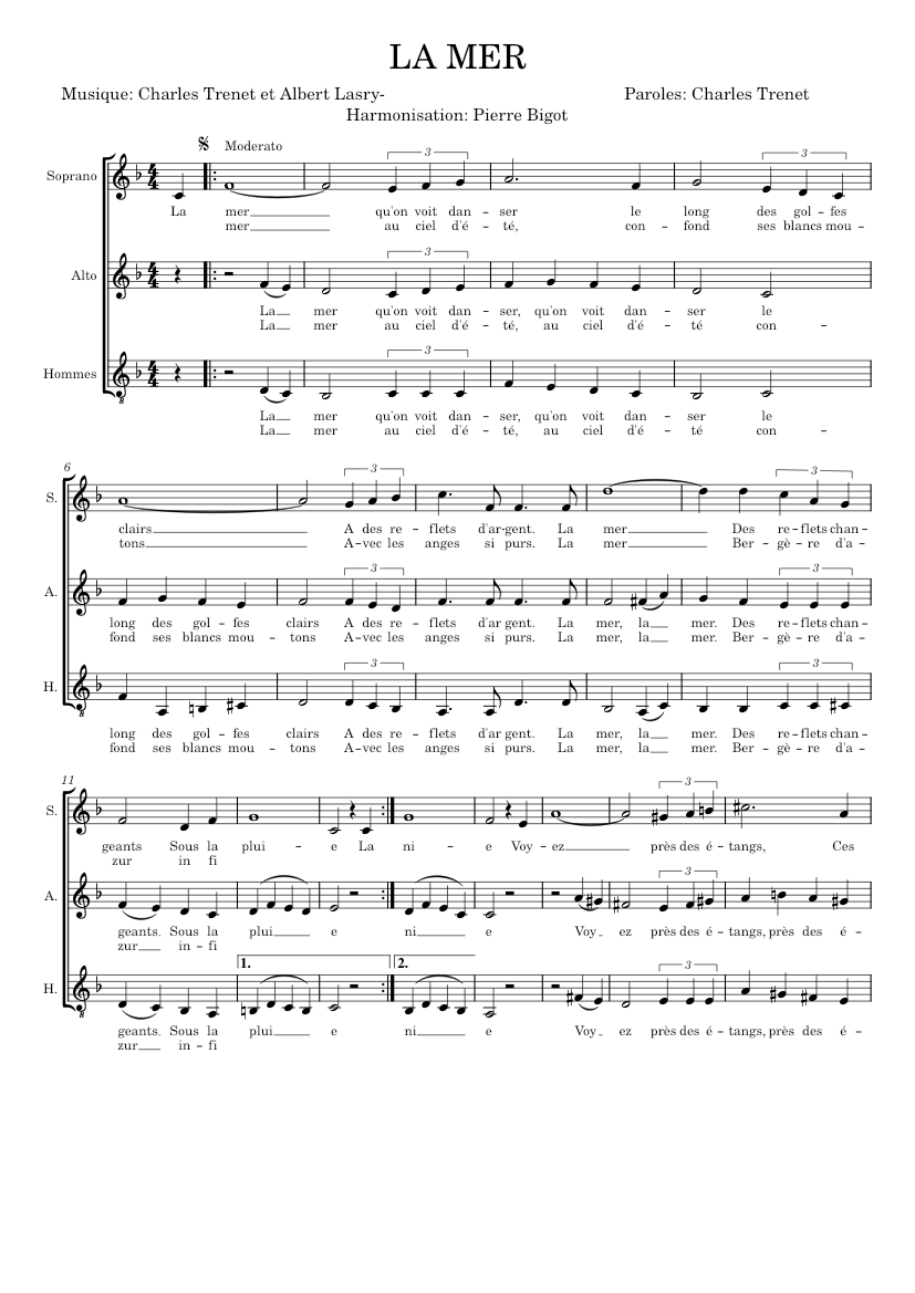 La Mer – Charles Trenet Sheet Music for Soprano, Alto, Tenor (SATB ...