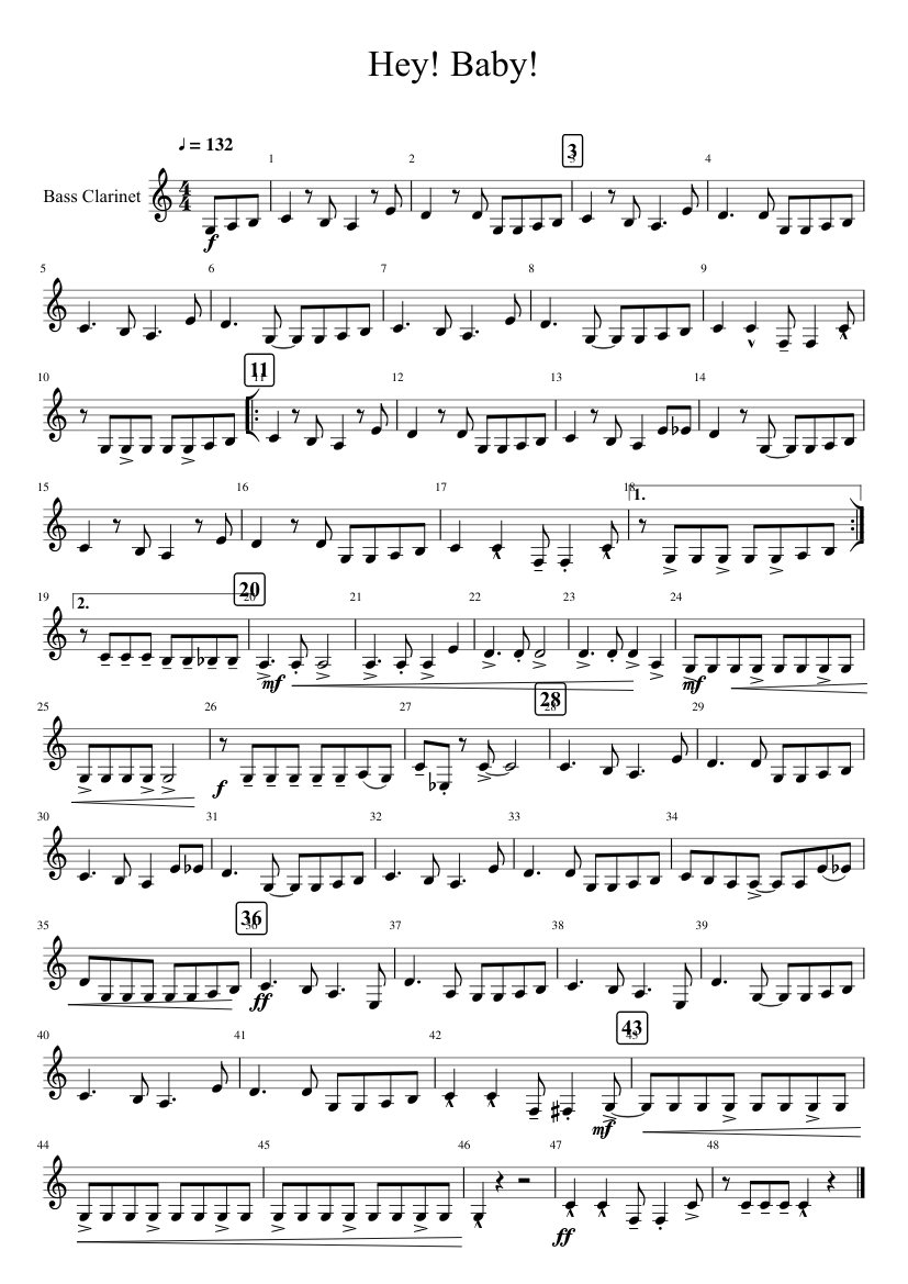 Hey Baby-Bass Clarinet Sheet music for Clarinet bass (Solo) | Musescore.com
