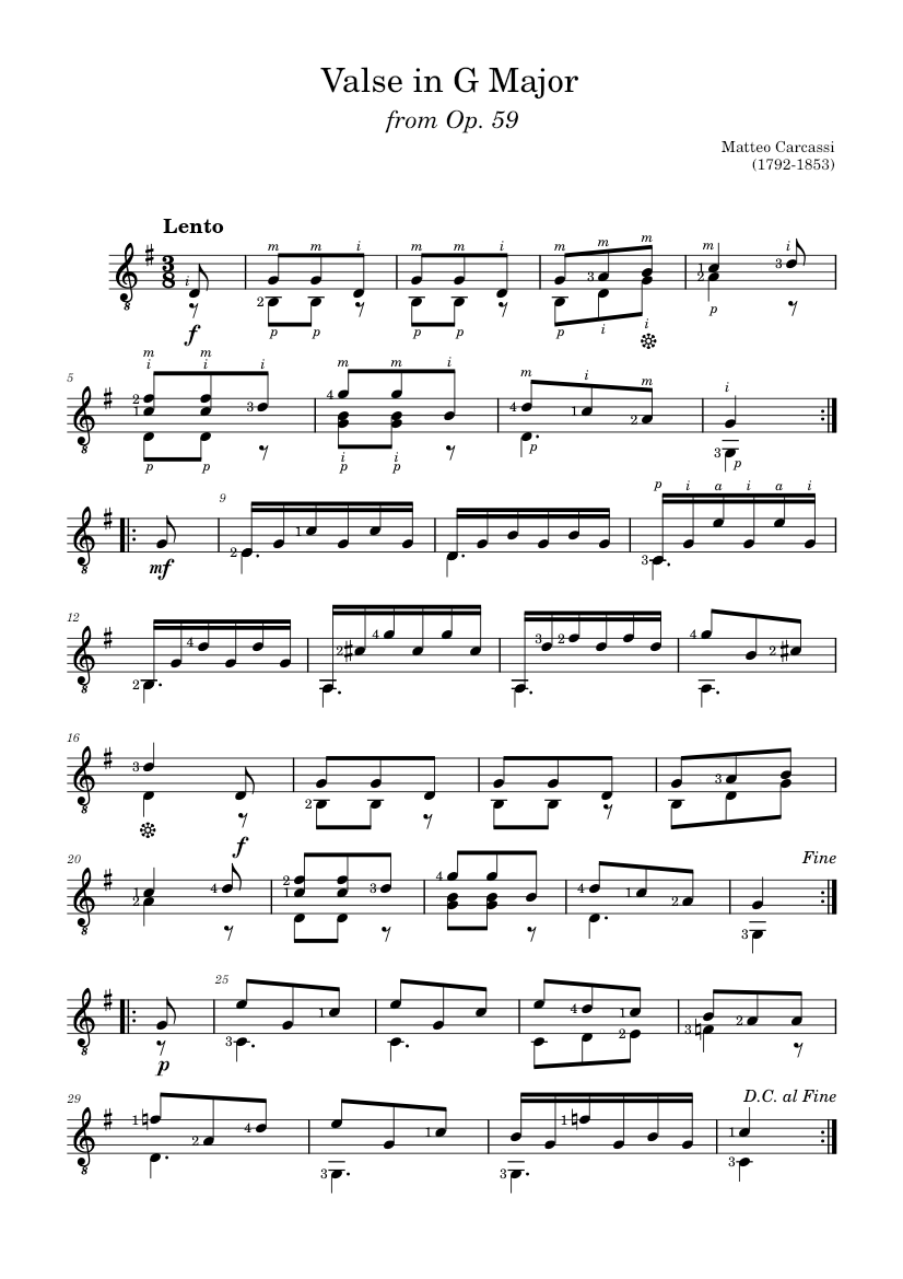 Waltz in G Major (Op. 59) – Matteo Carcassi Sheet music for Guitar ...