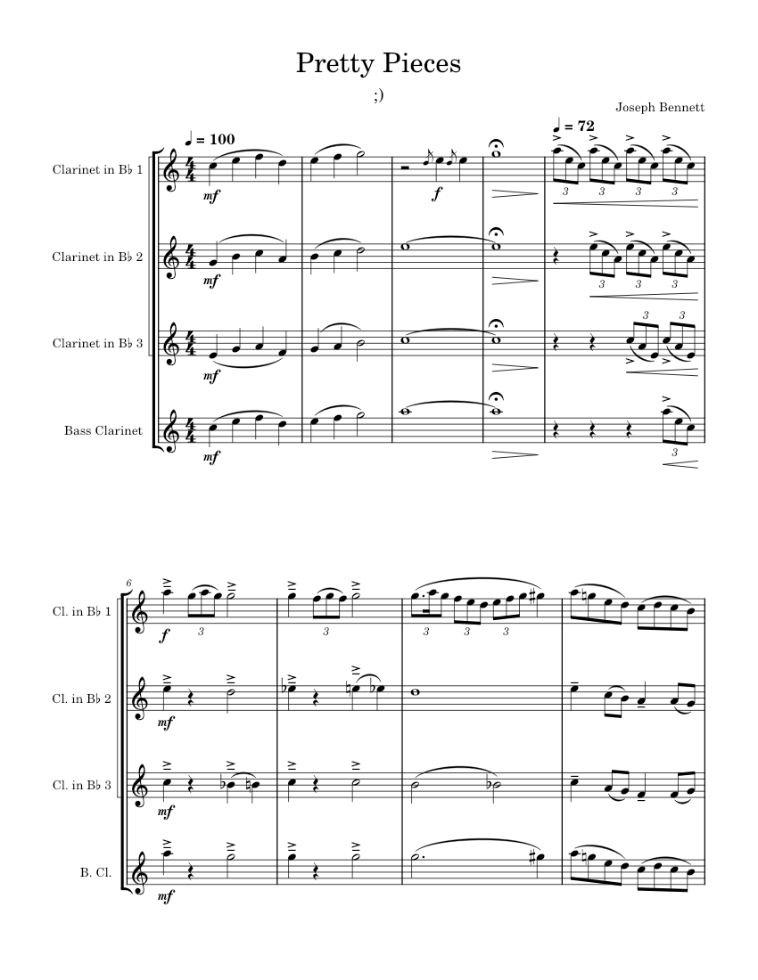 "Pretty Pieces" by Joseph Bennett - Clarinet Quartet Sheet music for ...