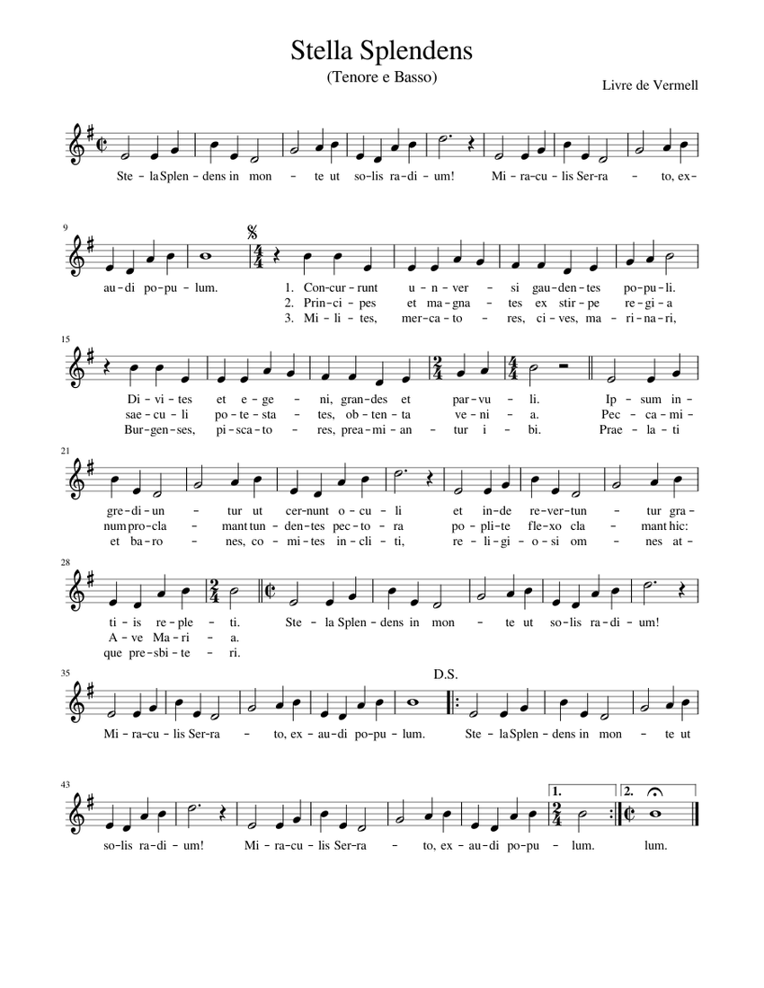 Stella Splendens - tenore e basso Sheet music for Piano (Solo) Easy ...