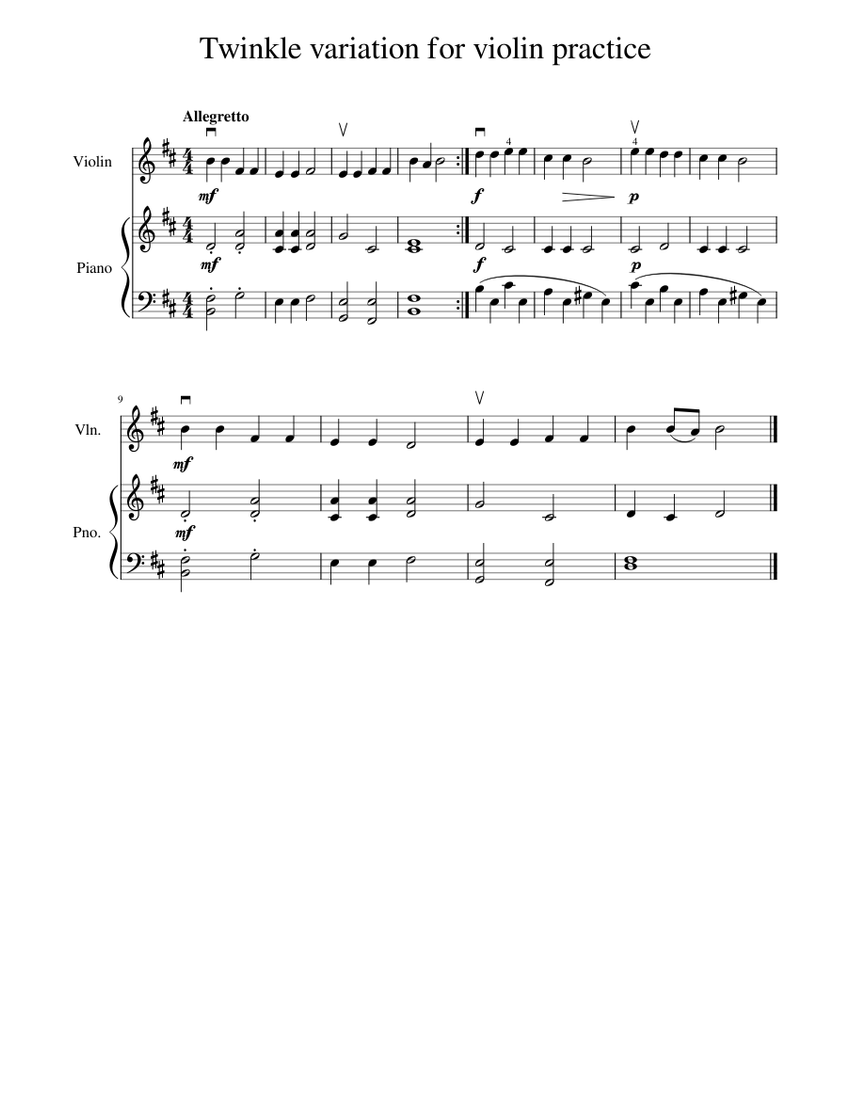 Twinkle variation for violin practice Sheet music for Piano, Violin ...