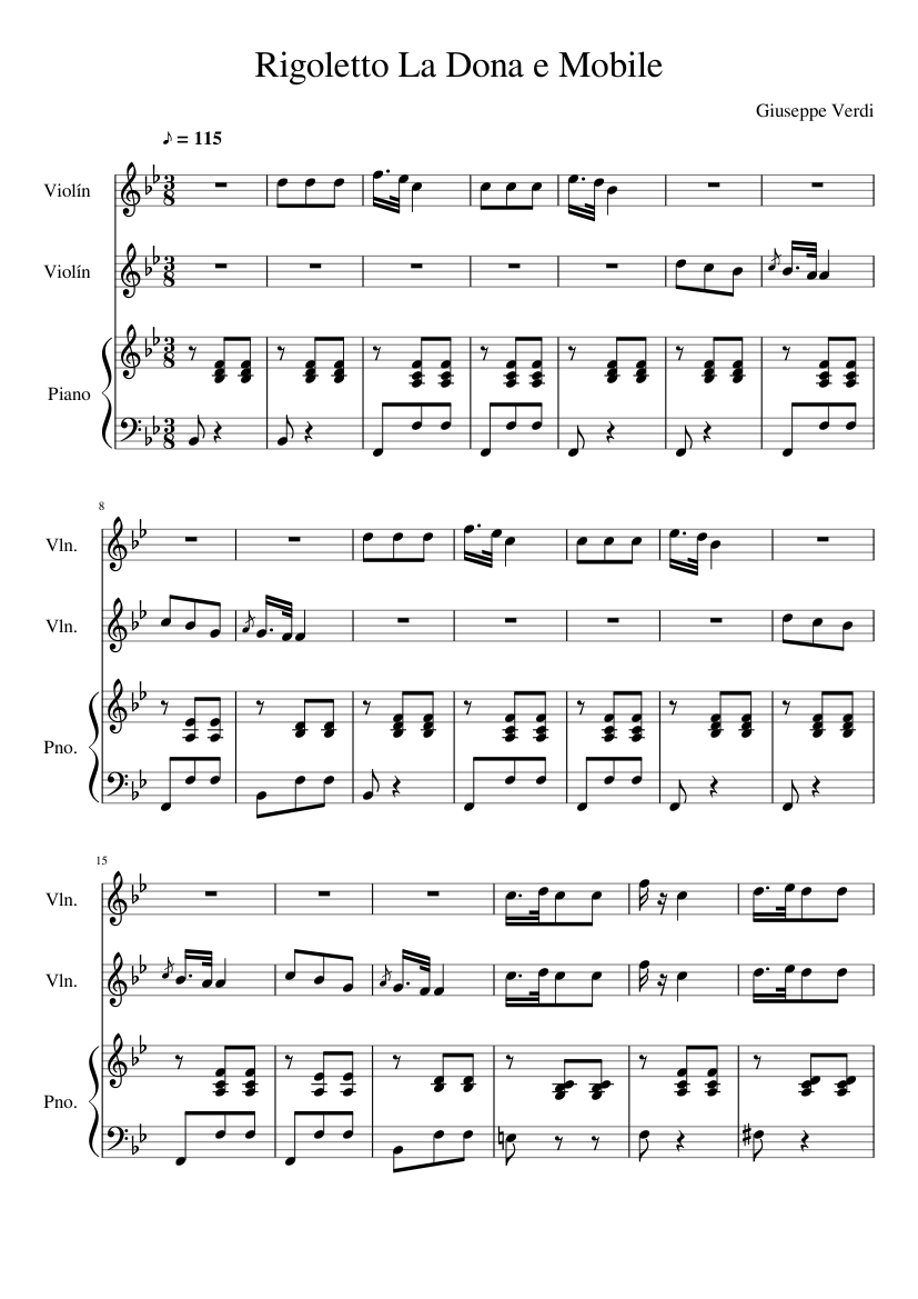 Rigoletto La Dona e Mobile Sheet Music for Piano, Violin (Mixed Trio ...