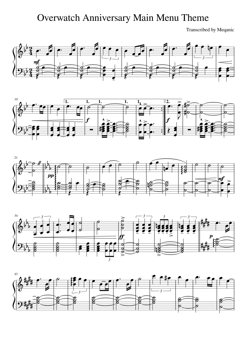 Overwatch Anniversary Main Menu Theme Sheet music for Piano (Solo) | Musescore.com
