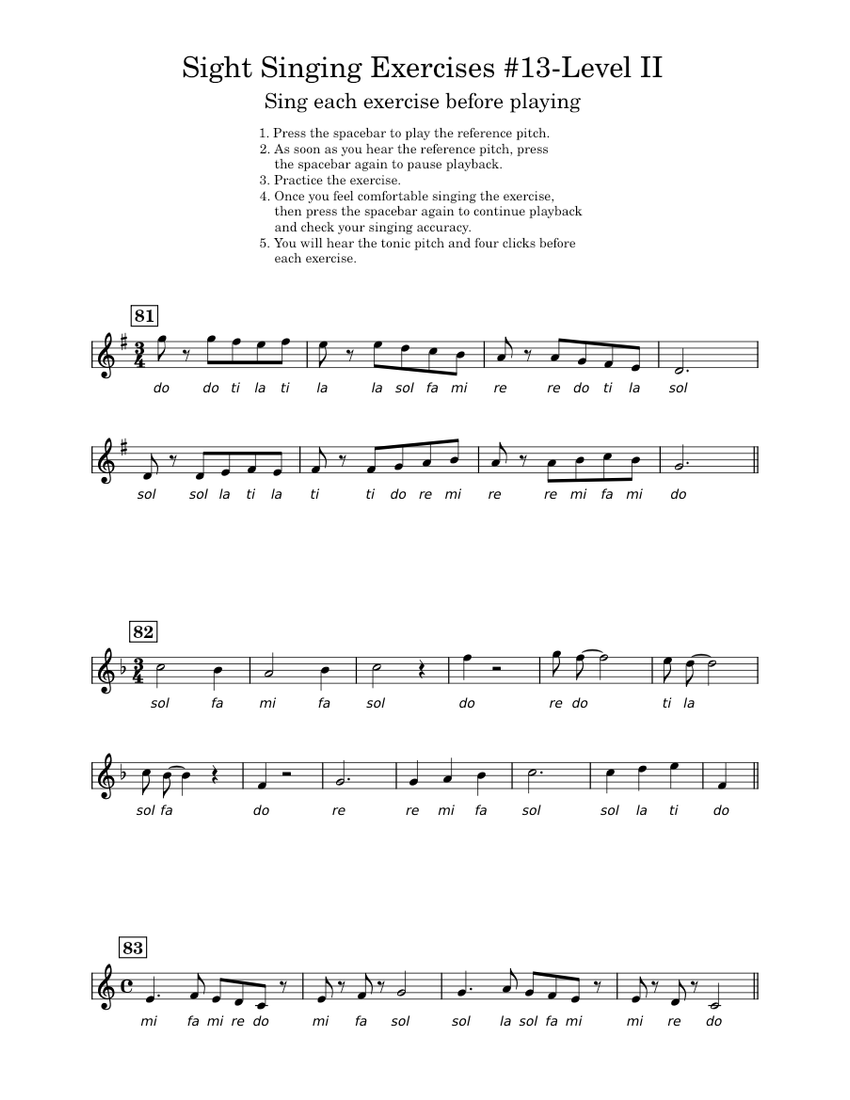 Sight Singing Exercises #13-Level II Sheet music for Vocals (Solo) | Musescore.com