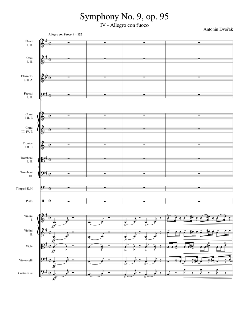 Dvořák : Symphony No. 9 ("New World"), IV - Allegro con fuoco Sheet music for Trombone, Flute ...