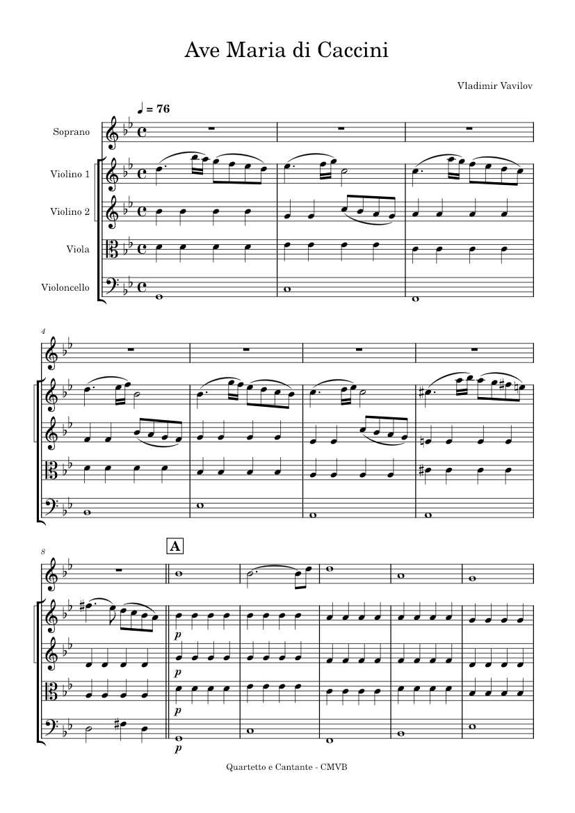 Ave Maria Caccini - String Quartet Sheet music for Violin, Viola, Cello, Synthesizer (String ...