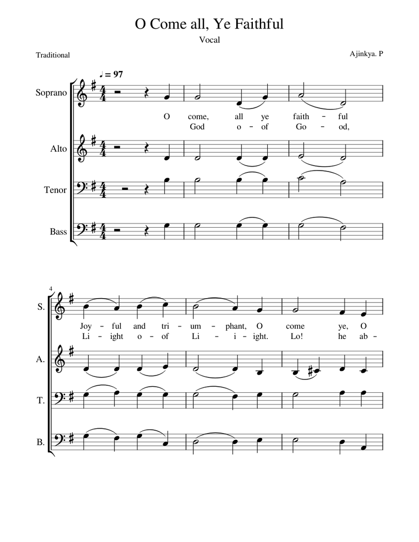 O Come All Ye Faithful SATB Sheet music for Soprano, Alto, Tenor, Bass ...