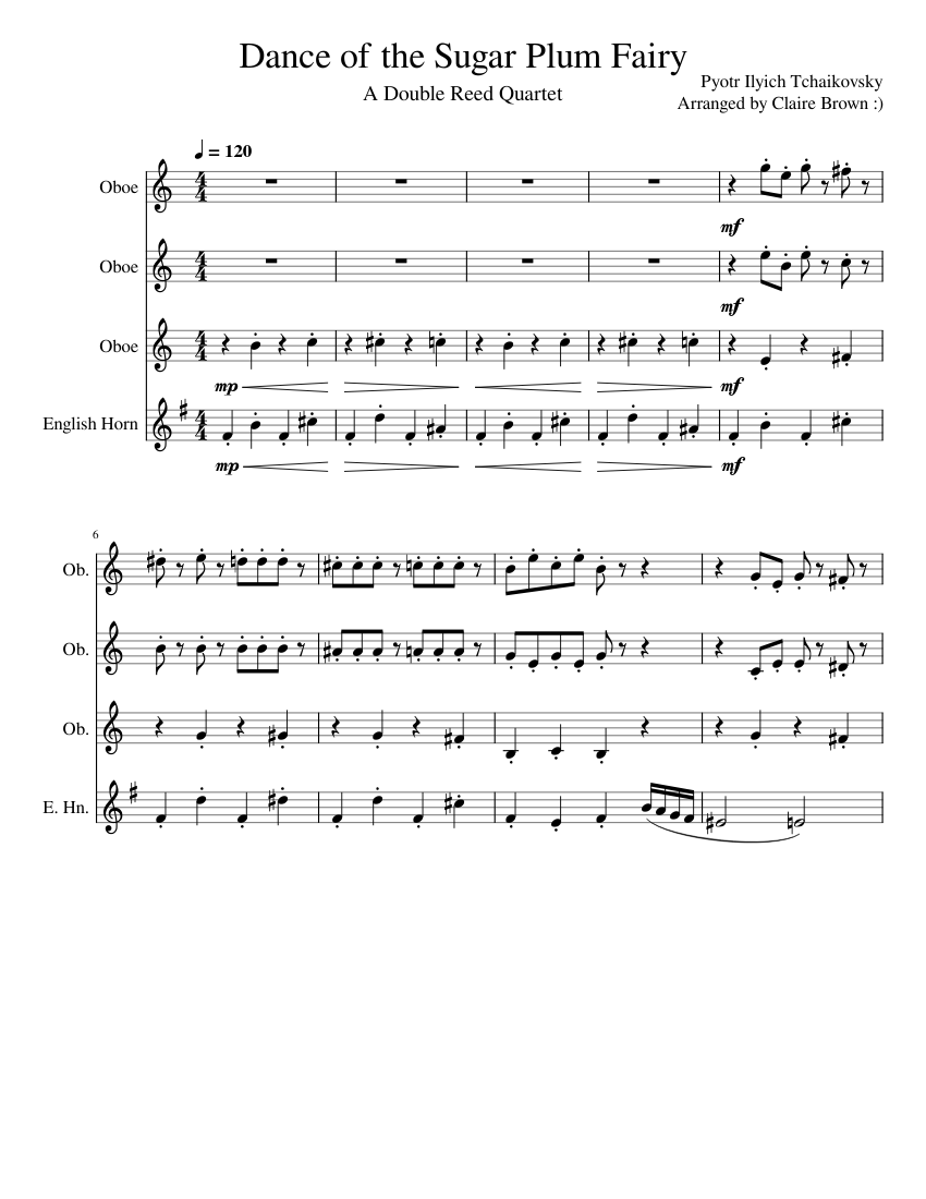 Dance of the Sugar Plum Fairy Sheet music for Oboe (Woodwind Quartet ...