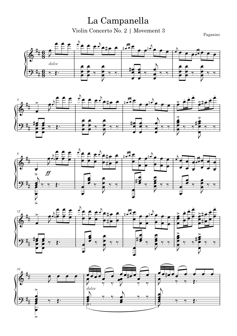 Violin Concerto No 2, op. 7 (La Campanella) – Niccolò Paganini - for Piano solo Sheet music for ...