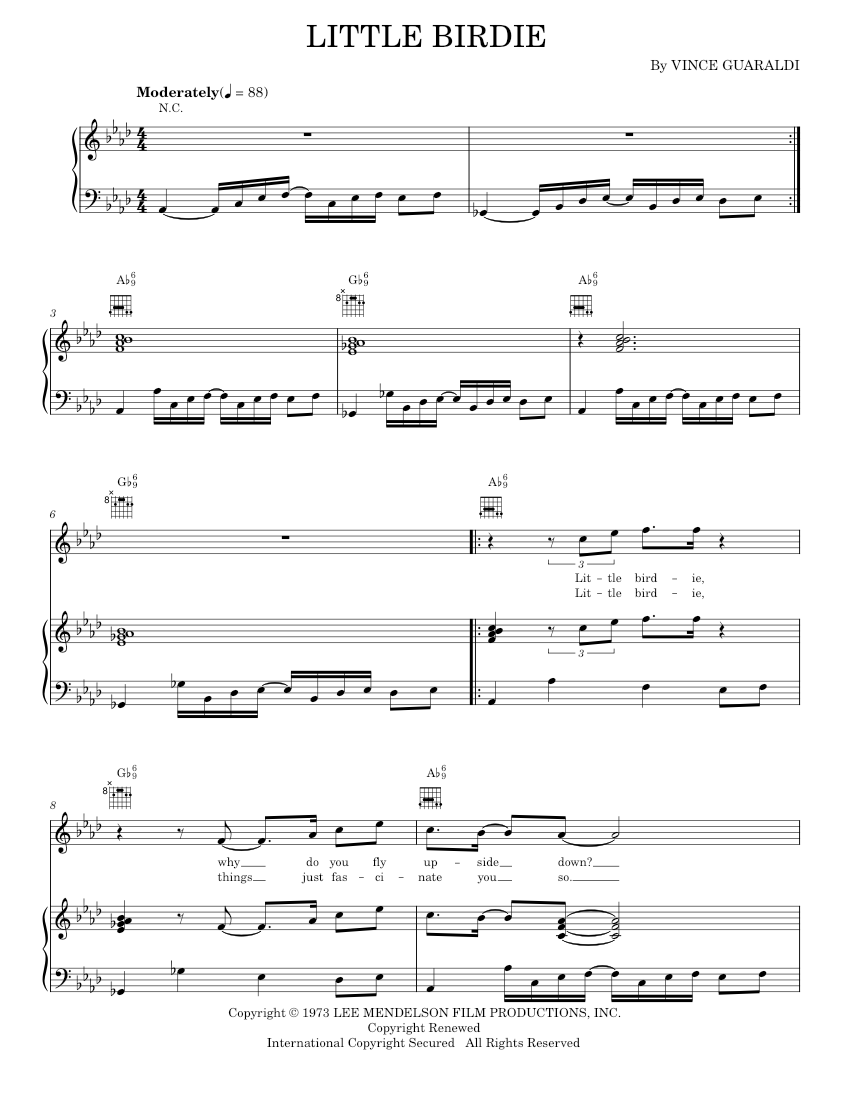 Play Official version of Little Birdie sheet music by Vince Guaraldi ...