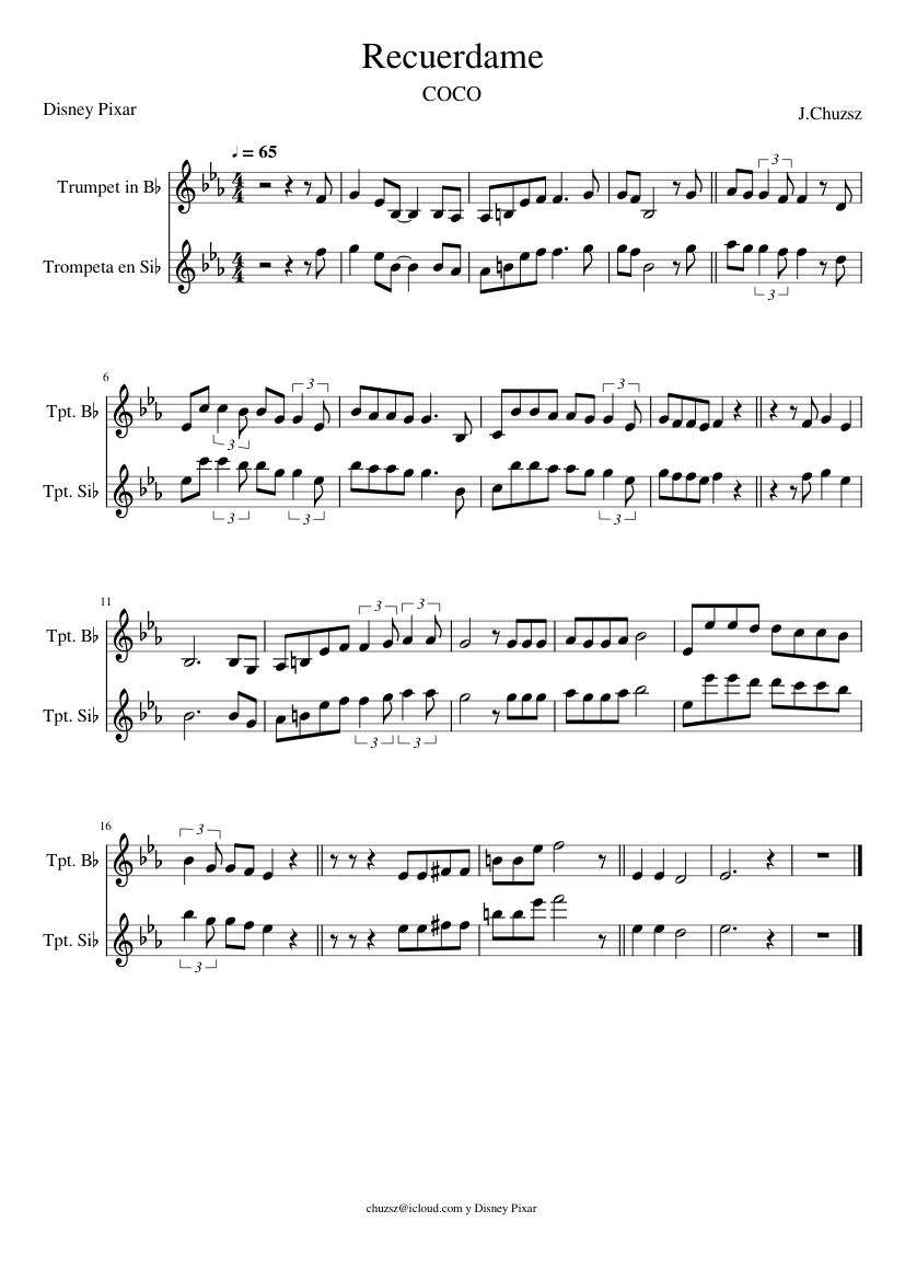Recuerdame Sheet music for Trumpet in b-flat (Brass Duet) | Musescore.com
