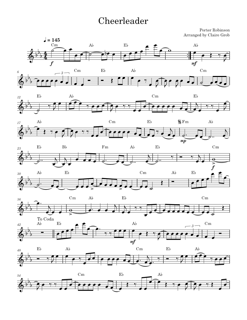 Cheerleader – Porter Robinson Sheet Music with Chords for Piano (Solo ...
