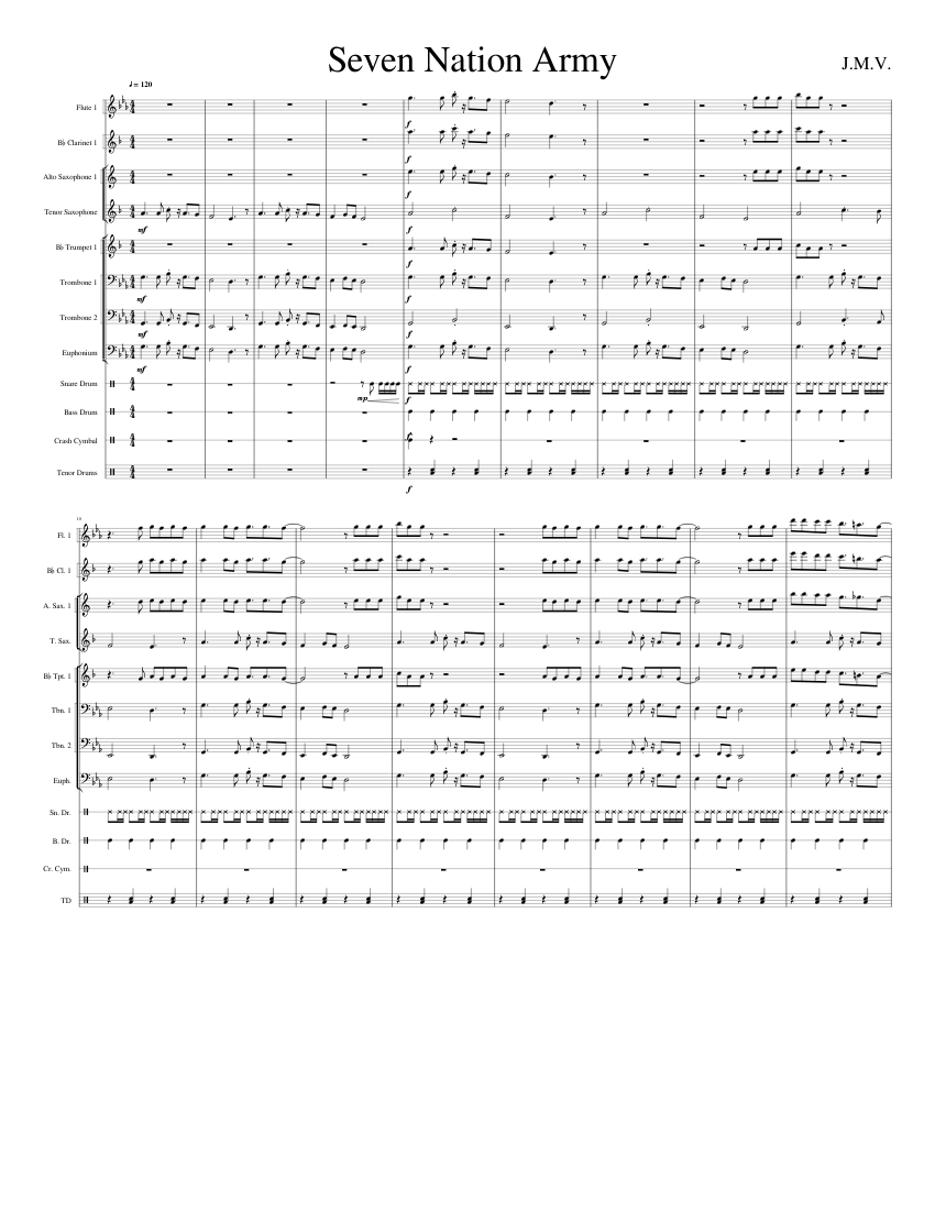Seven Nation Army Sheet music for Trombone, Euphonium, Flute, Clarinet ...