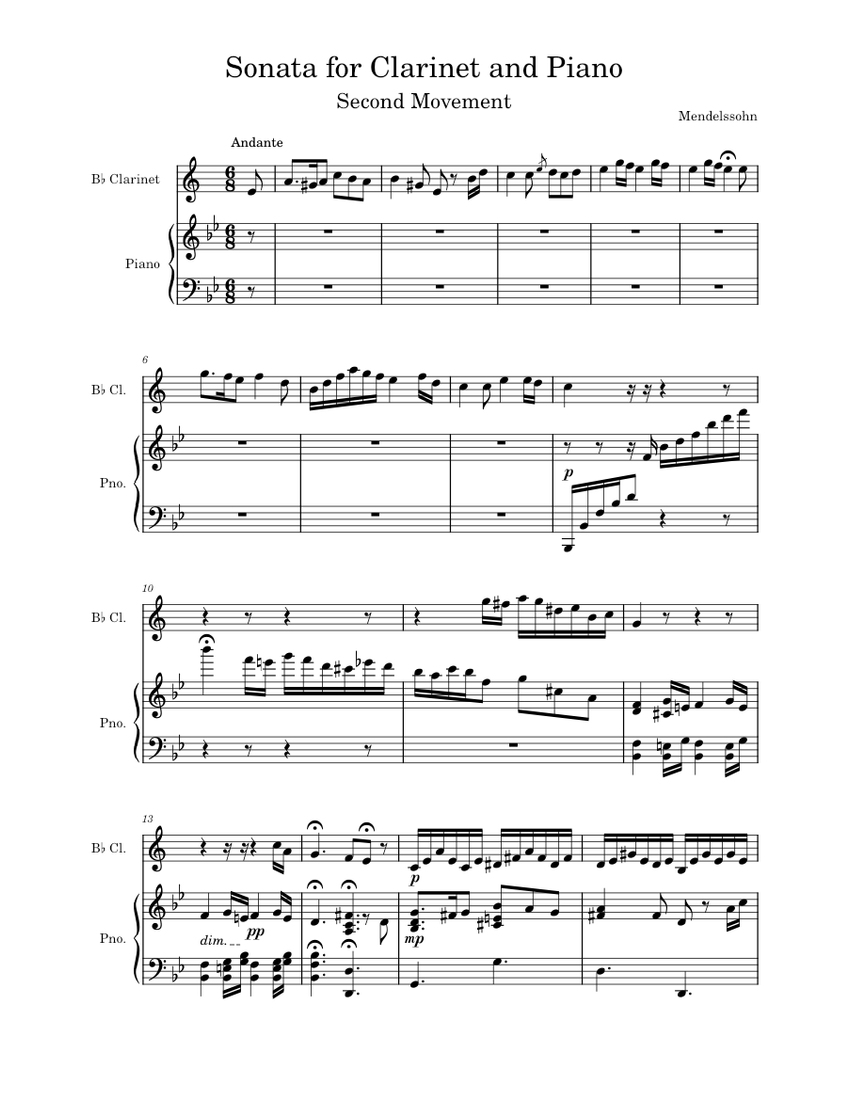 Sonata Es-dur fur Klarinette und Klavier, MWV Q 15 – Felix Mendelssohn ...