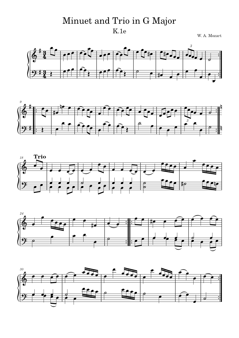 Minuet_and_Trio_in_G_Major K.1e - W. A. Mozart Sheet music for Piano (Solo) Easy | Musescore.com