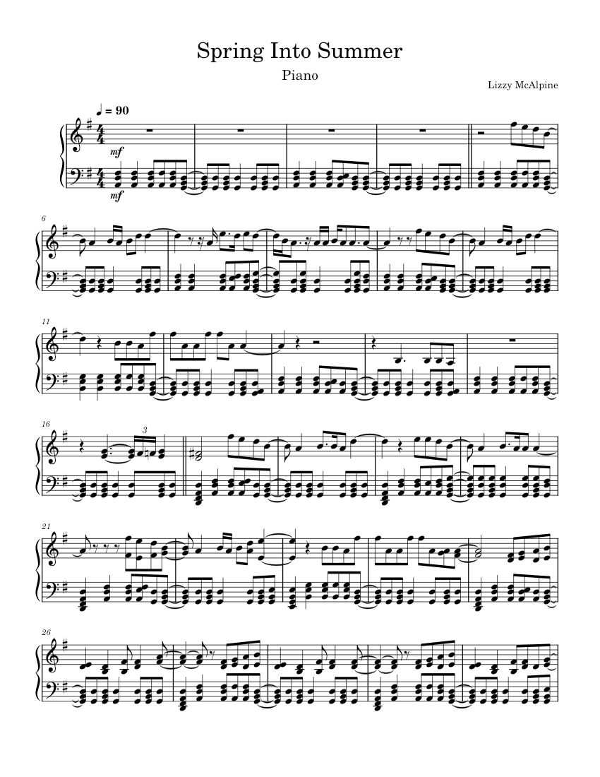 Spring Into Summer - Lizzy McAlpine Sheet Music for Piano (Solo ...