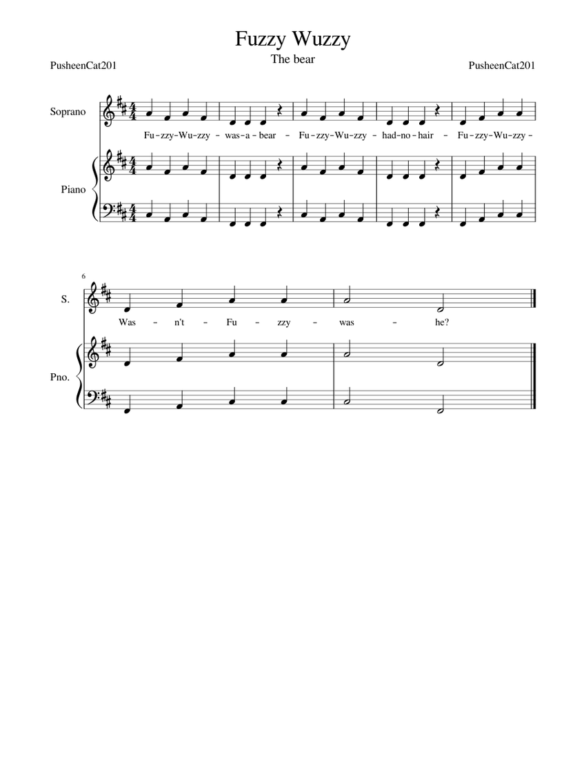 Fuzzy Wuzzy Sheet music for Piano, Soprano (Choral) | Musescore.com