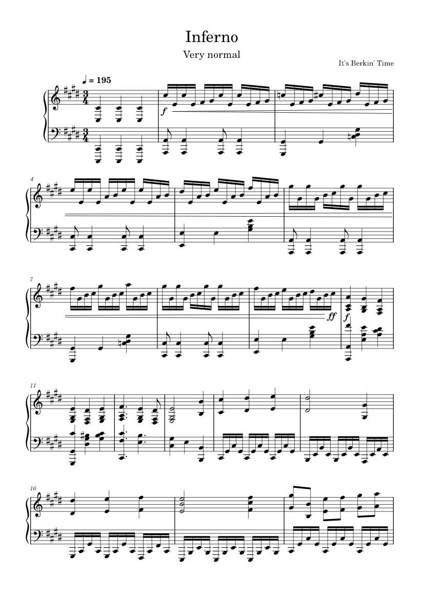 Inferno - Berserk (9mm Parabellum Bullet/Polyphia) Sheet Music for ...