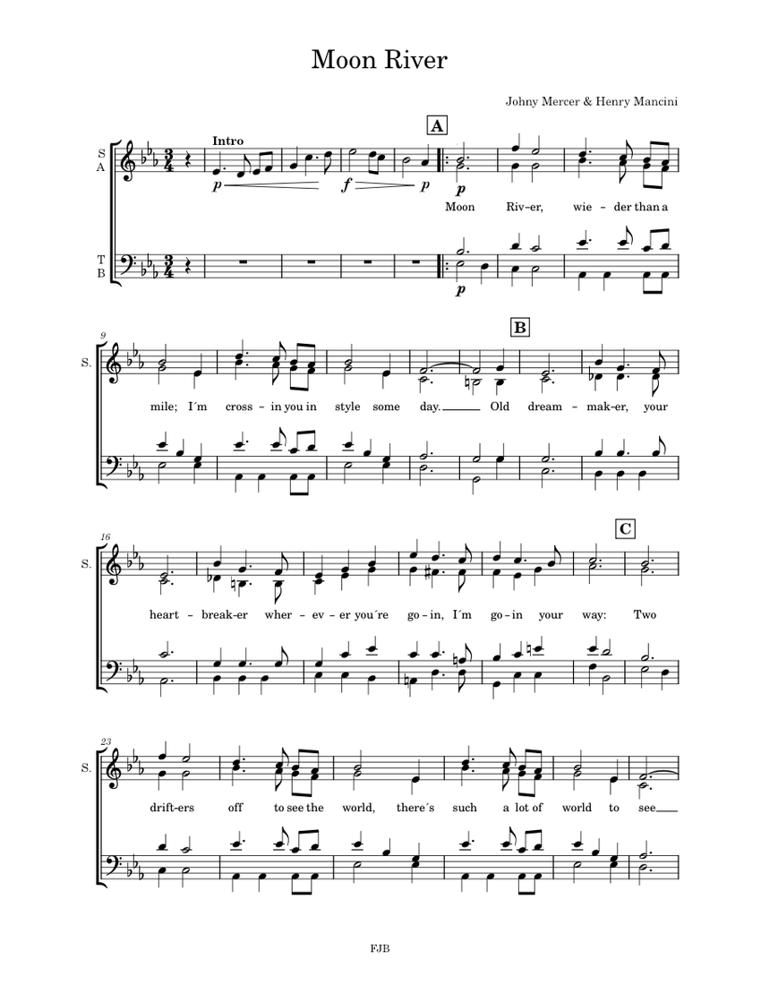 Moon River Sheet music for Female, Male (Choral) | Musescore.com