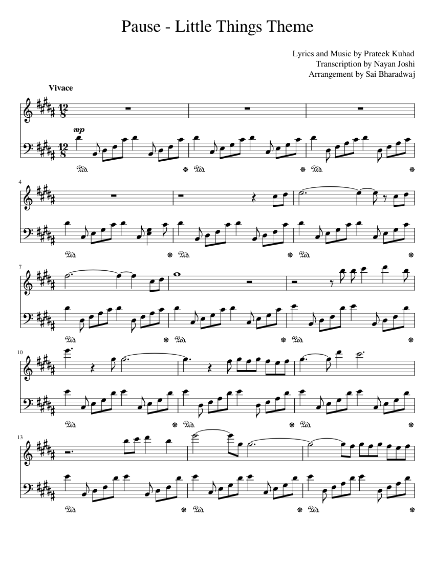 Pause-Little Things Theme Sheet music for Piano (Solo) Easy | Musescore.com