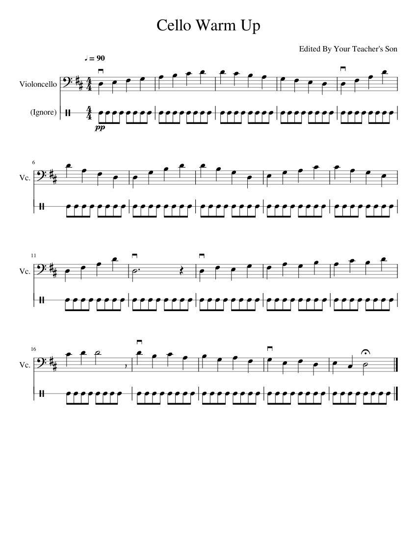 Cello Warm Up Sheet music for Snare drum, Cello (Solo) | Musescore.com