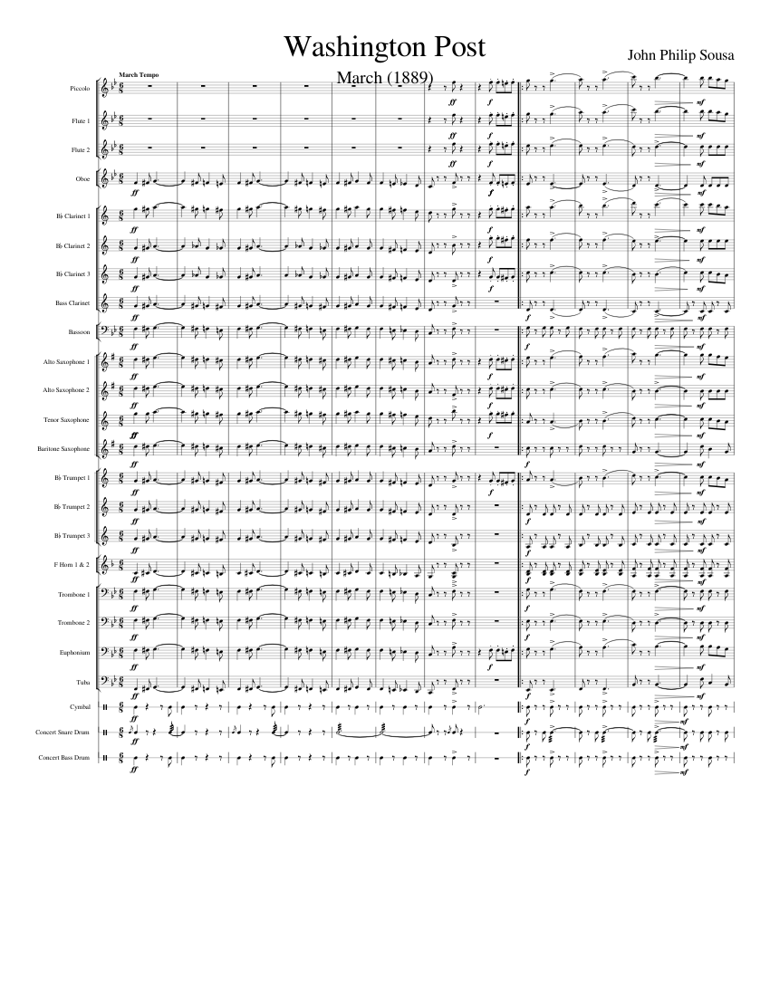 Washington Post Sheet music for Trombone, Euphonium, Tuba, Flute ...