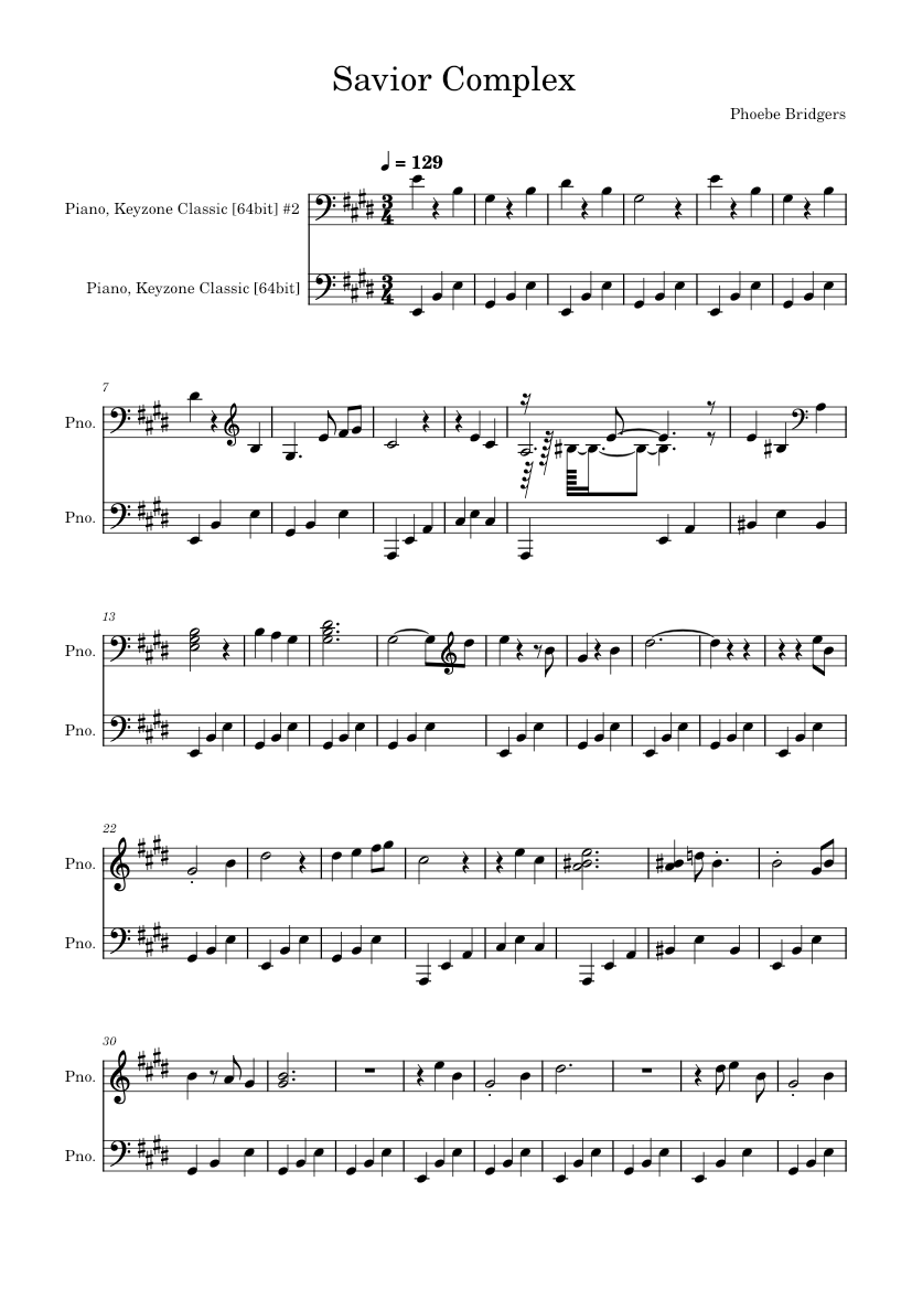 Savior Complex by Phoebe Bridgers Sheet Music for Piano (Solo ...