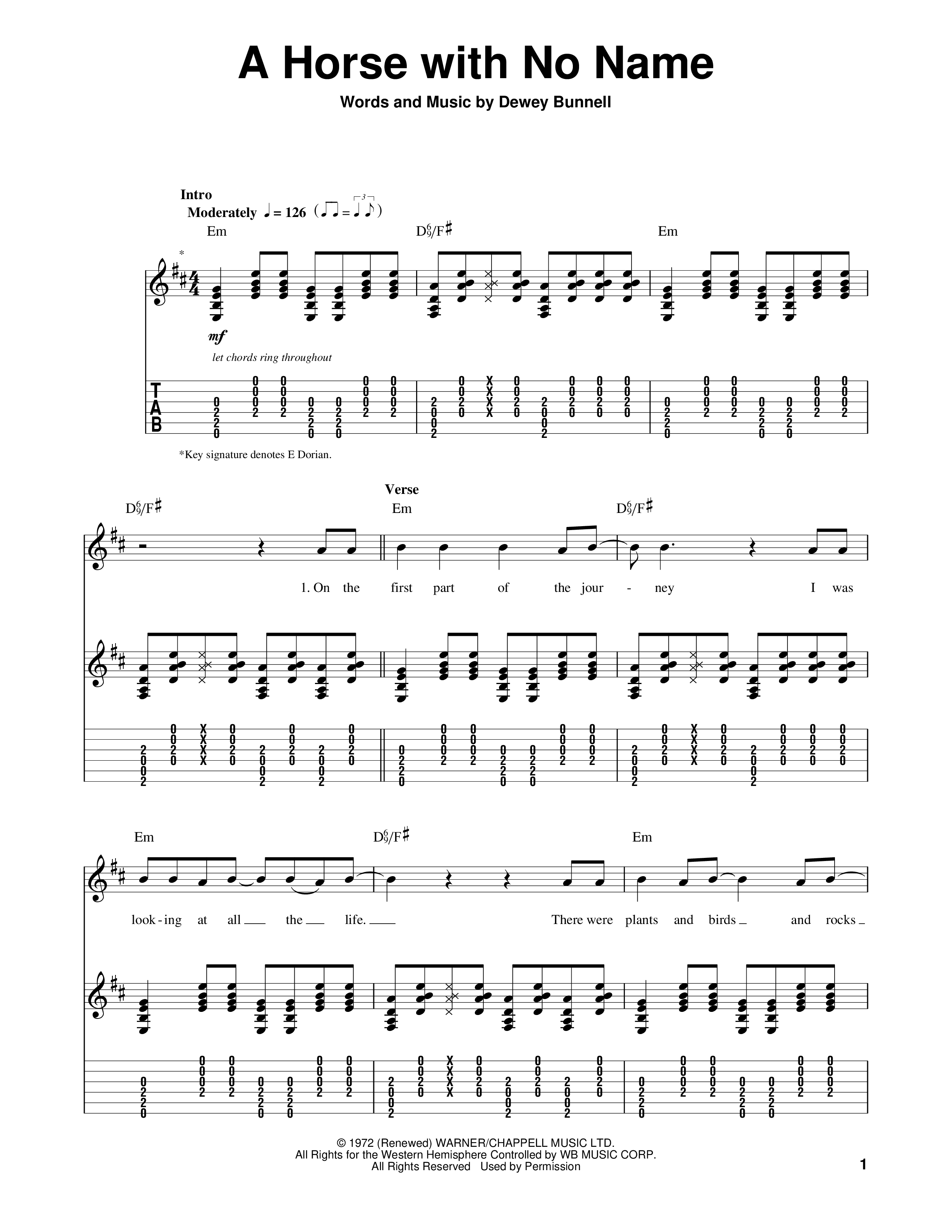 Play Official version of A horse with no name sheet music by America ...
