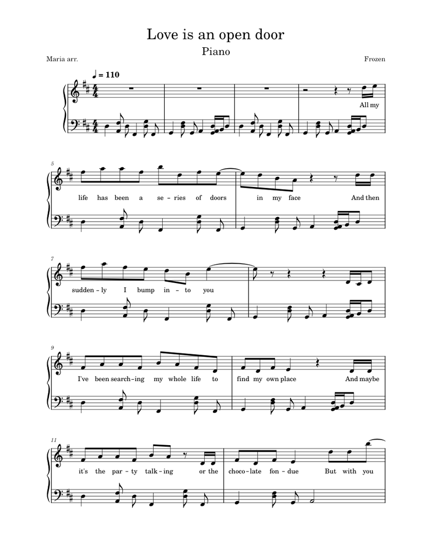 Love Is An Open Door (from Disney's Frozen) – Kristen Bell, Santino Fontana Sheet music for ...