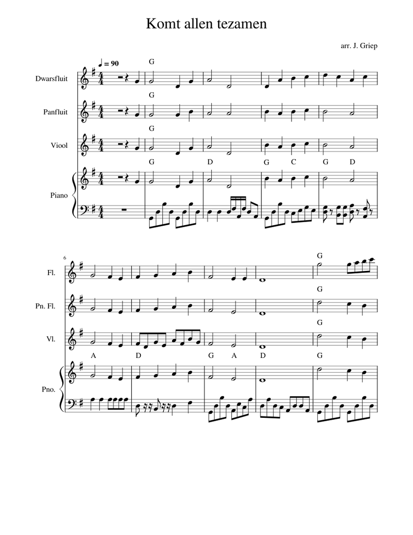 Komt allen tezamen Sheet music for Piano, Flute, Violin, Flute other ...