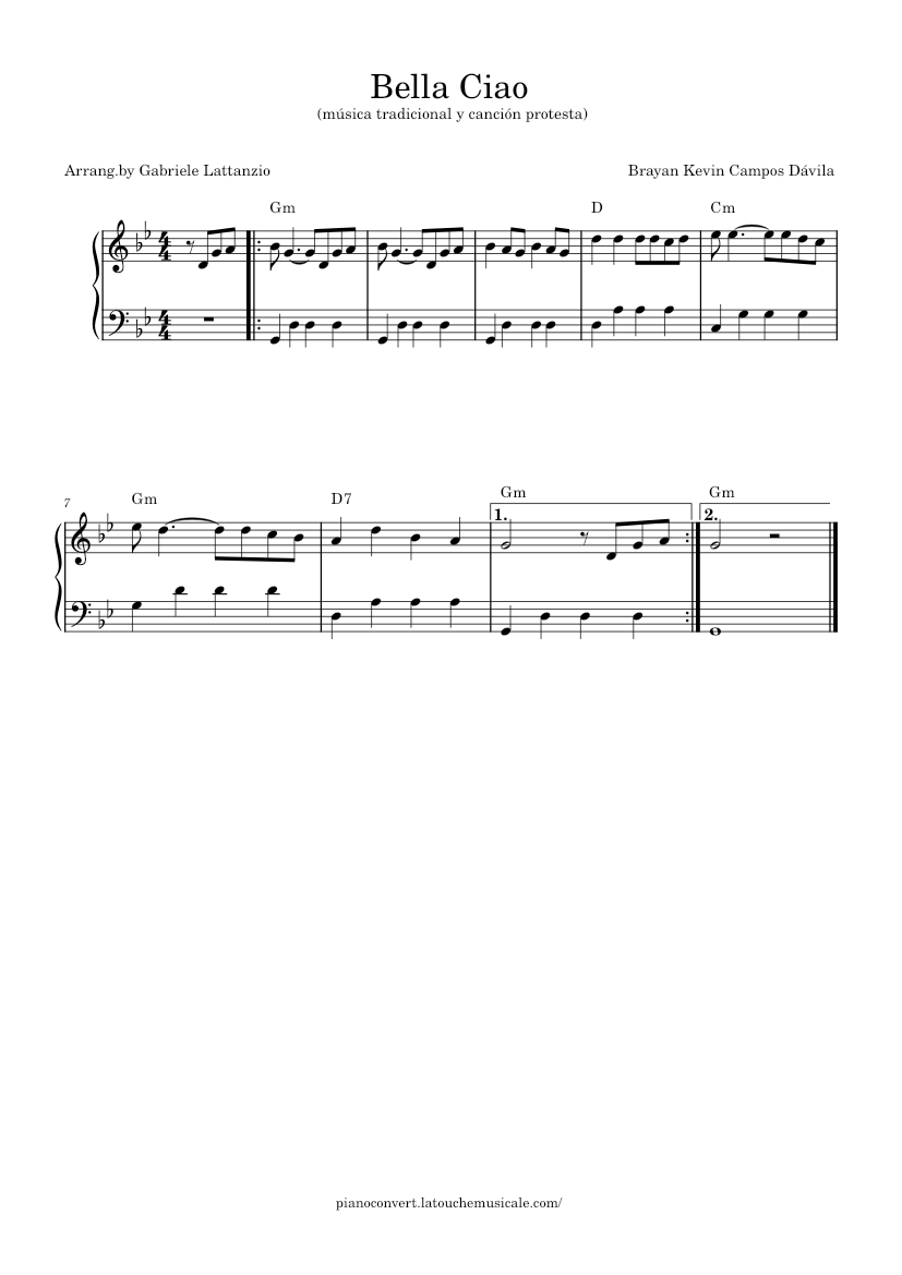 Bella Ciao Sheet music for Piano (Solo) Easy | Musescore.com