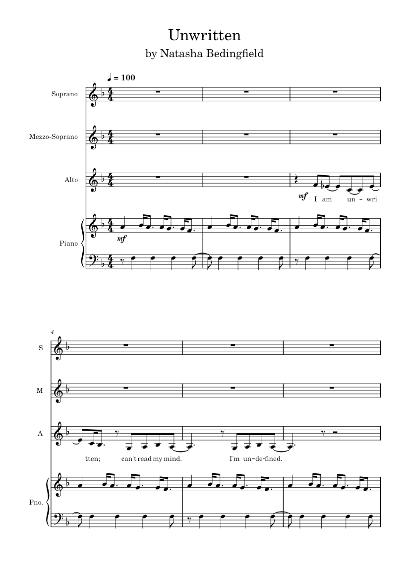 Unwritten – Ice Princess Movie, Natasha Bedingfield Sheet music for ...