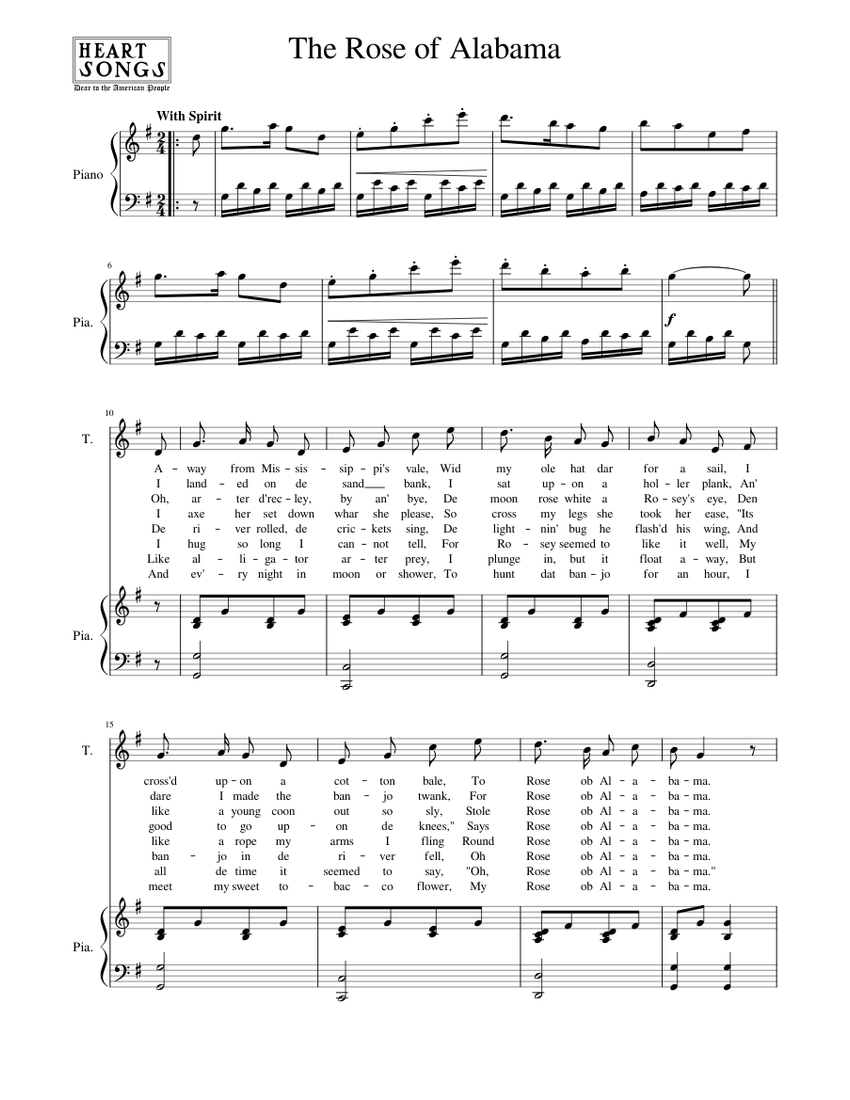 The Rose of Alabama Sheet music for Piano, Tenor (Piano-Voice ...