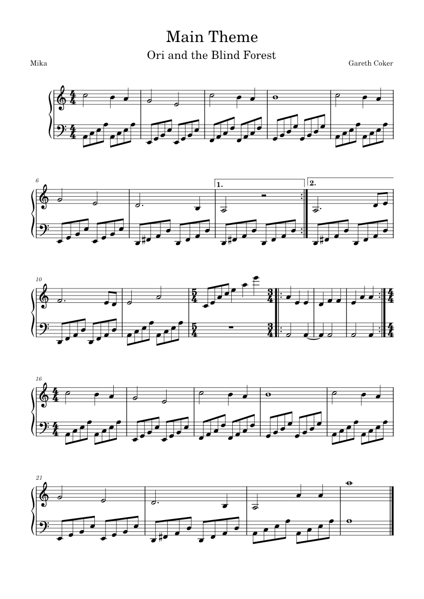 Ori and the Blind Forest Main Theme – Gareth Coker [Easy Piano] Sheet ...
