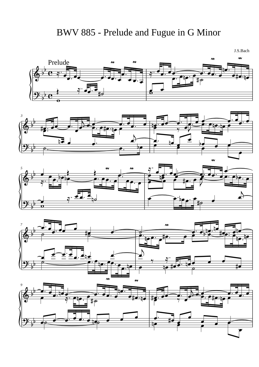BWV 885 - Prelude and Fugue in G Minor Sheet music for Piano (Solo ...