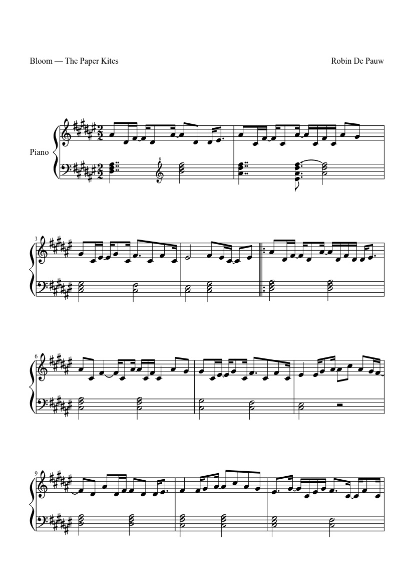 Bloom The Paper Kites Sheet Music for Piano (Solo) | MuseScore.com