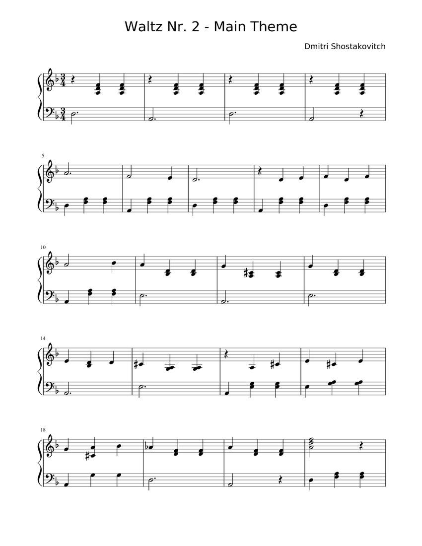 Waltz Nr. 2 - Main Theme Sheet music for Piano (Solo) Easy | Musescore.com