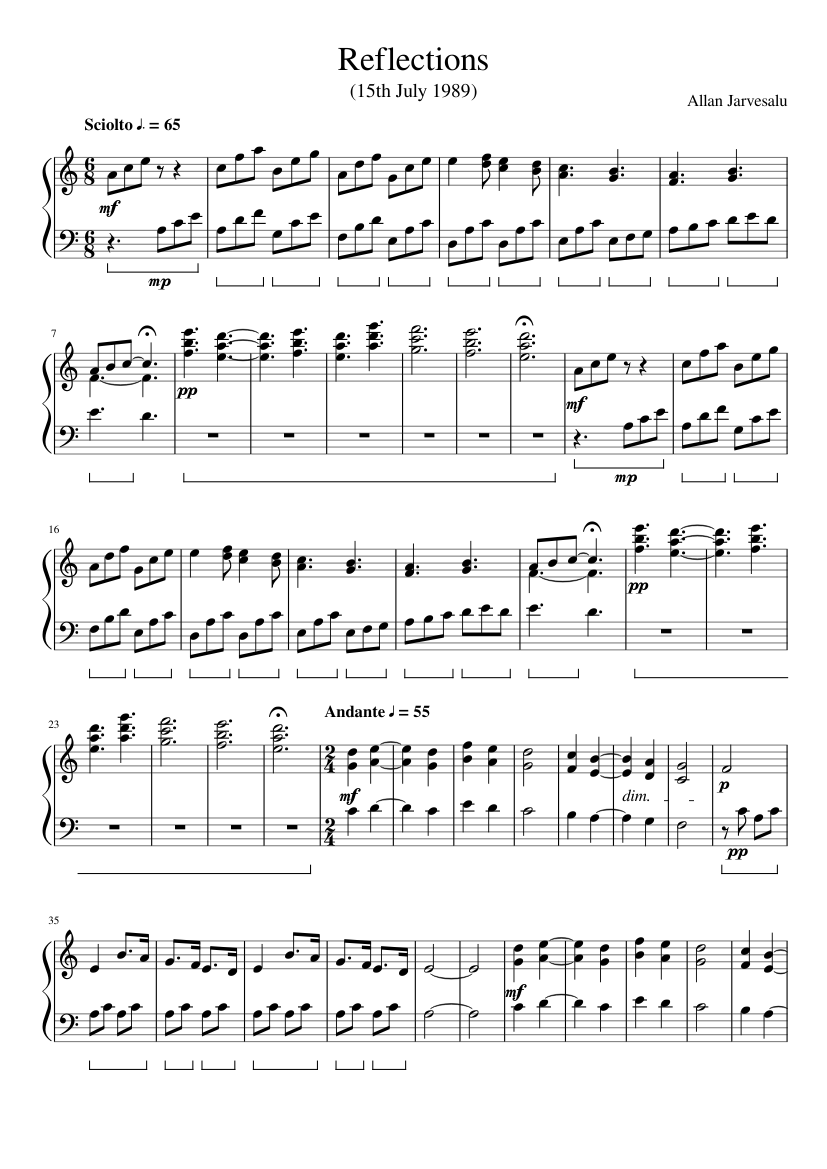 Reflections Sheet music for Piano (Solo) Easy | Musescore.com