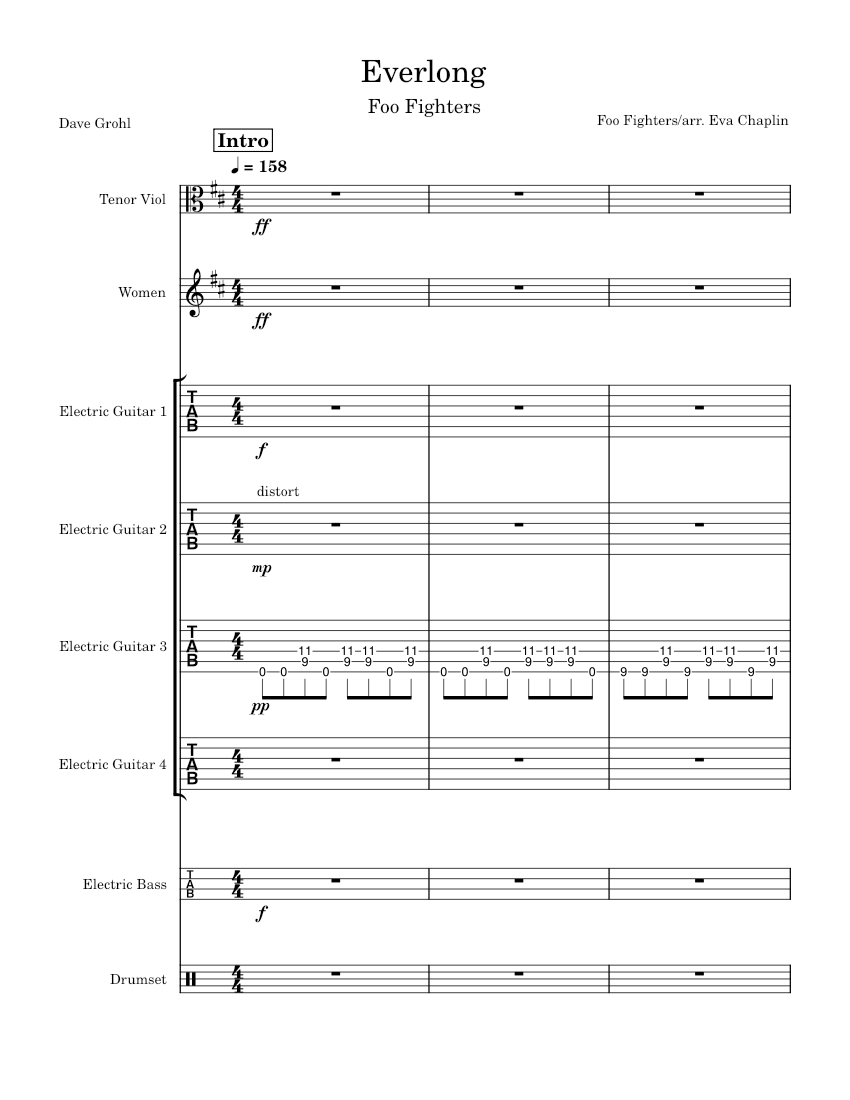 Everlong – Foo Fighters Sheet music for Viola, Guitar, Bass guitar ...