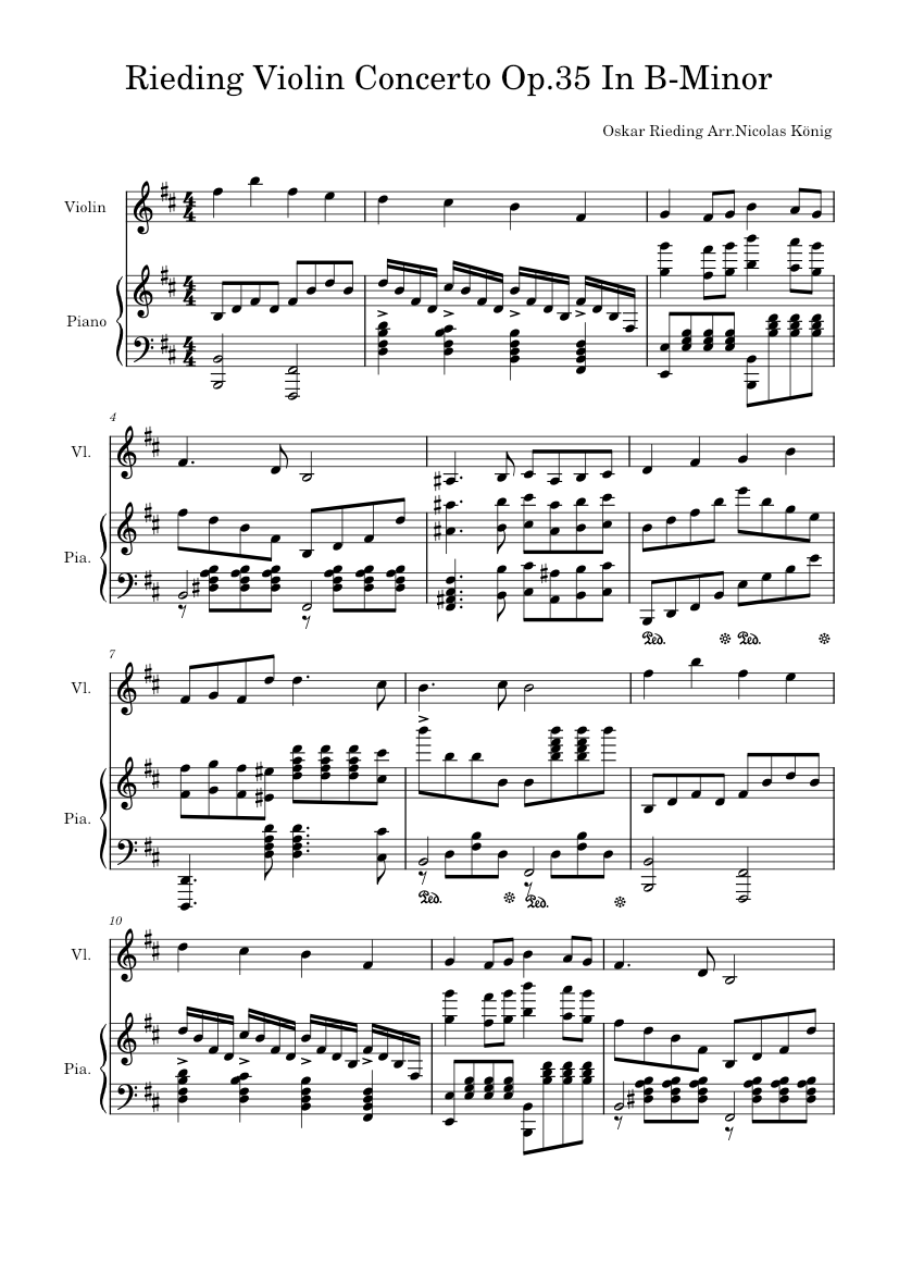 Violin Concerto No.2 Op.35 in B minor Rieding Sheet music for Piano ...